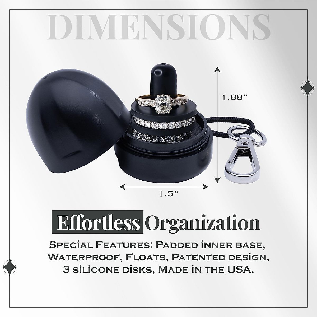 Ring Thing® - Ring holder for jewelry, portable ring case, ring organizer, ring storage, waterproof compact portable ring jewelry holder, organizer for stacking rings (Black Onyx)