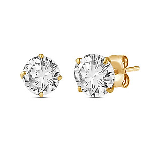 Jewelili Stud Earrings with Cubic Zirconia 5MM in 10K Yellow Gold