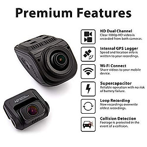 Rexing V1P Pro Dual 1080p Full HD Front and Rear 170° Wide Angle Wi-Fi Car Dash Cam with Built-in GPS Logger, Supercapacitor, 2.4" LCD Screen, G-Sensor, Loop Recording, Mobile App, Parking Monitor