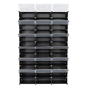 Portable Shoe Storage Cabinet with Door, 72 Pairs Shoe Storage Cabinet, 12-Tier Portable 36 Grids Shoe Cabinet for Entryway, Bedroom, Children's Room, Expandable for Heels, Boots, Slippers, Black