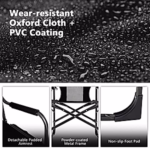 COSTWAY Folding Camping Chair, Heavy-Duty Director Chair Supports 400lbs for Adults with Side Table, Cooler Bag, Storage, Strap, Portable Makeup Chair Suitable for Fishing Picnic, Black