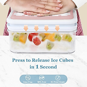 Bezioner Ice Cube Tray with Lid and Bin, Flexible Ice Cube Trays for Freezer, Easy-Release Silicone Ice Cube Molds for Whiskey Cocktails Bourbon Drinks Coffee (Pink)