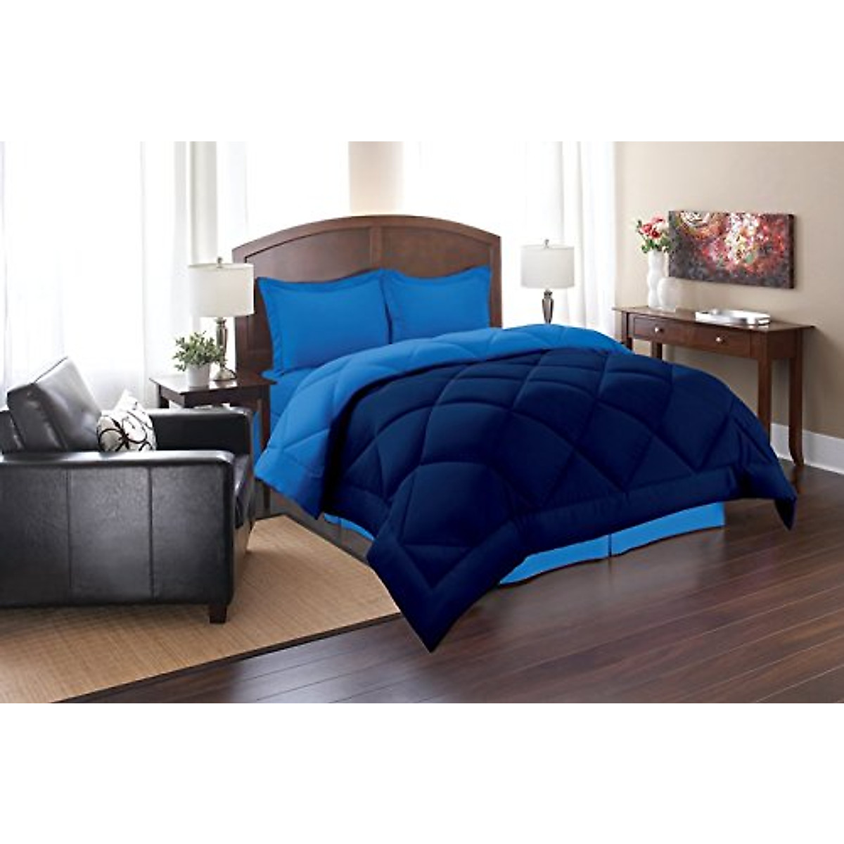 Elegant Comfort All Season Goose Down Alternative Reversible 2-Piece Comforter Set- Available in and Colors, Twin/Twin XL, Navy/Aqua