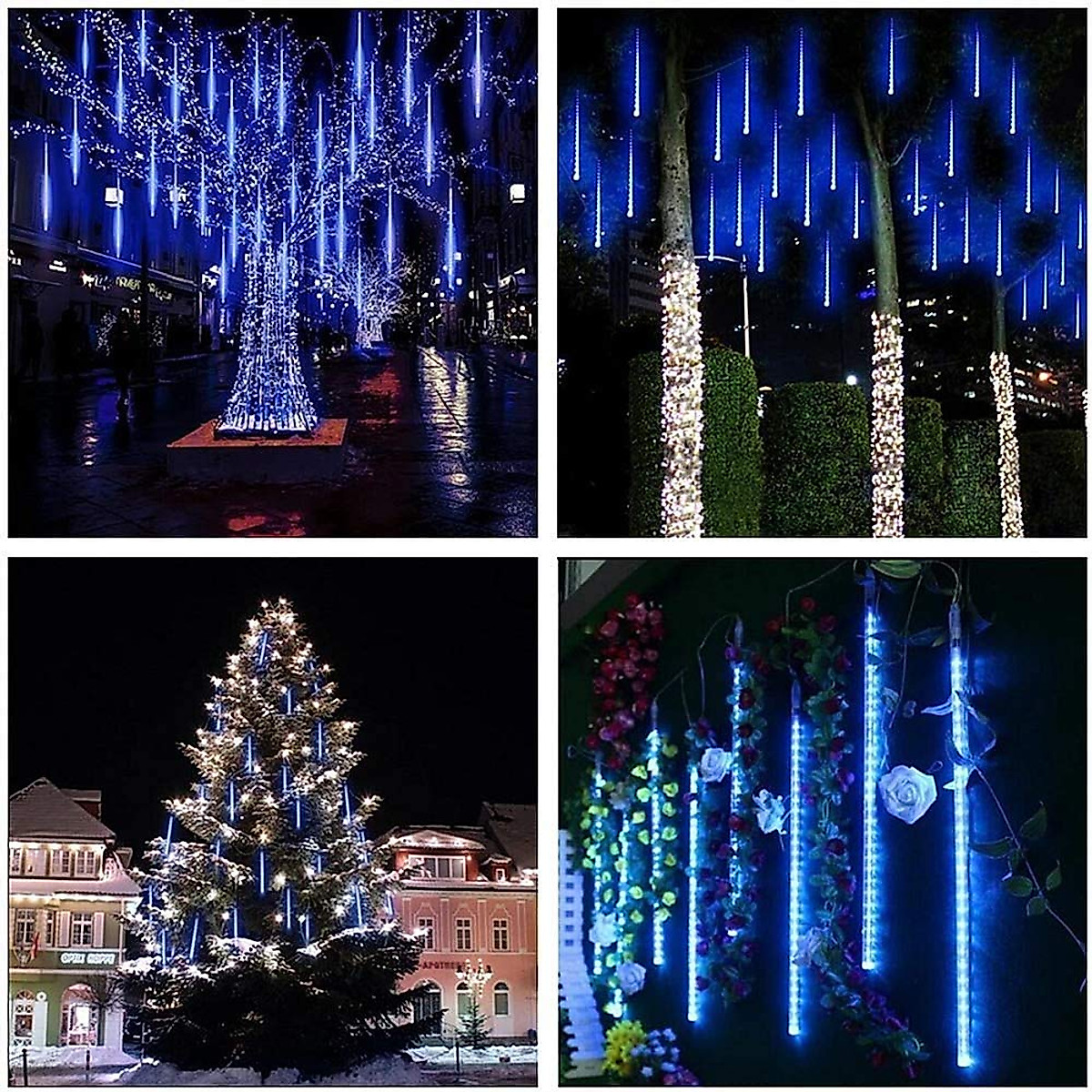 WASAGA Meteor Shower Lights, LED Rain Lights 20 Tubes 960 LEDs (2 Pack) 50cm Christmas Icicle Drop Lights Snow Lights for Christmas Wedding Party Urban Night Lighting New Year Garden Tree Home Decor