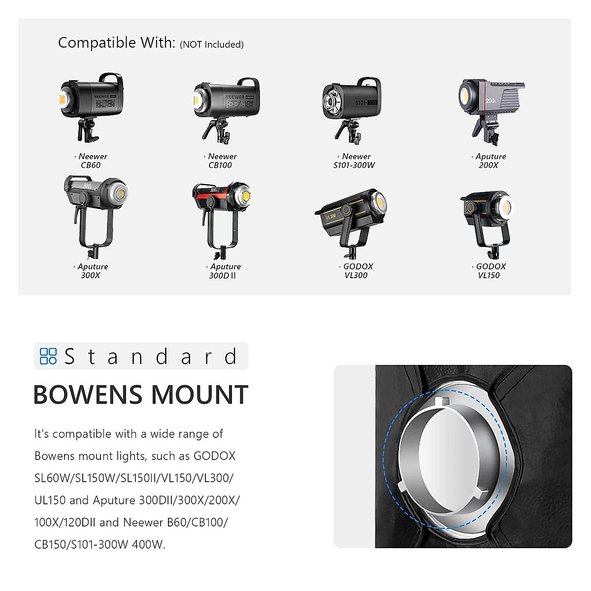 NEEWER 24”x35” (60x90cm) Rectangular Softbox, Studio Monolight Softbox with Bowens Mount, Diffuser & Carrying Bag for Portrait Product Photography, Compatible with S101-400W/300W, SL-70W, CB60/100/150