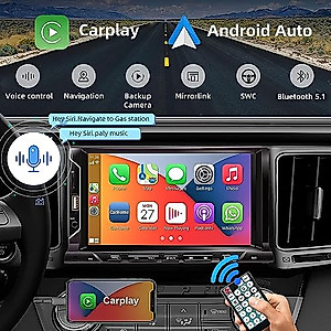 7 Inch Double Din Car Stereo Support Apple CarPlay Android Auto Mirror Link Capacitive Touchscreen Monitor Car Play Radio with Bluetooth 5.0, FM Radio, USB/TF/AUX Port, Backup Camera, Remote Control