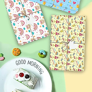 Mpanwen Birthday Wrapping Paper for Girls Kids, 12 Sheets Cake Rainbow Gift Design Wrap Paper for Girls Birthday - 20 x 29.5 Inches Per Sheet