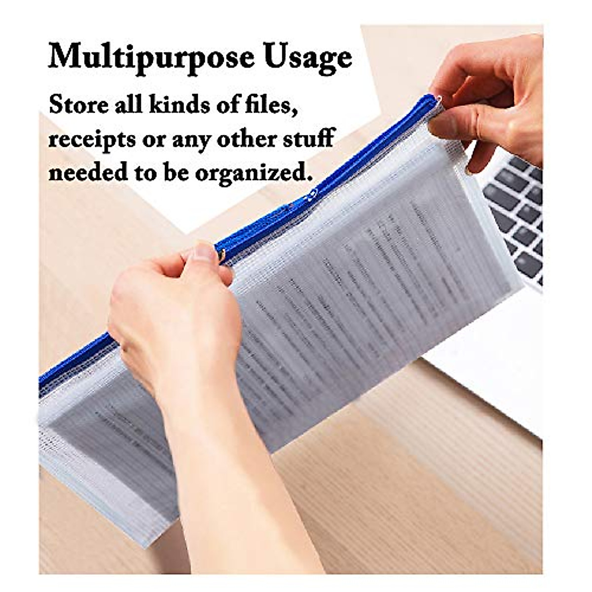 AUSTARK 10Pcs Zipper File Bags Plastic Mesh Zipper Pouch Waterproof Document Bags Board Games Storage Bags for Office School Home Travel, Back to School Supplies (A3 Size 16.9''x12'', White)