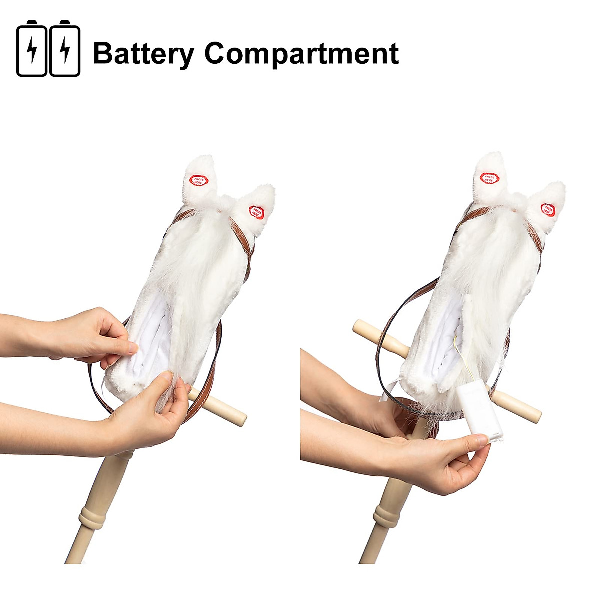 HollyHOME Stick Horse Plush Handcrafted Hobby Horse on a Stick with Wood Wheels Real Pony Neighing and Galloping Sounds for Kids Toddlers White 36 Inches(AA Batteries Required)