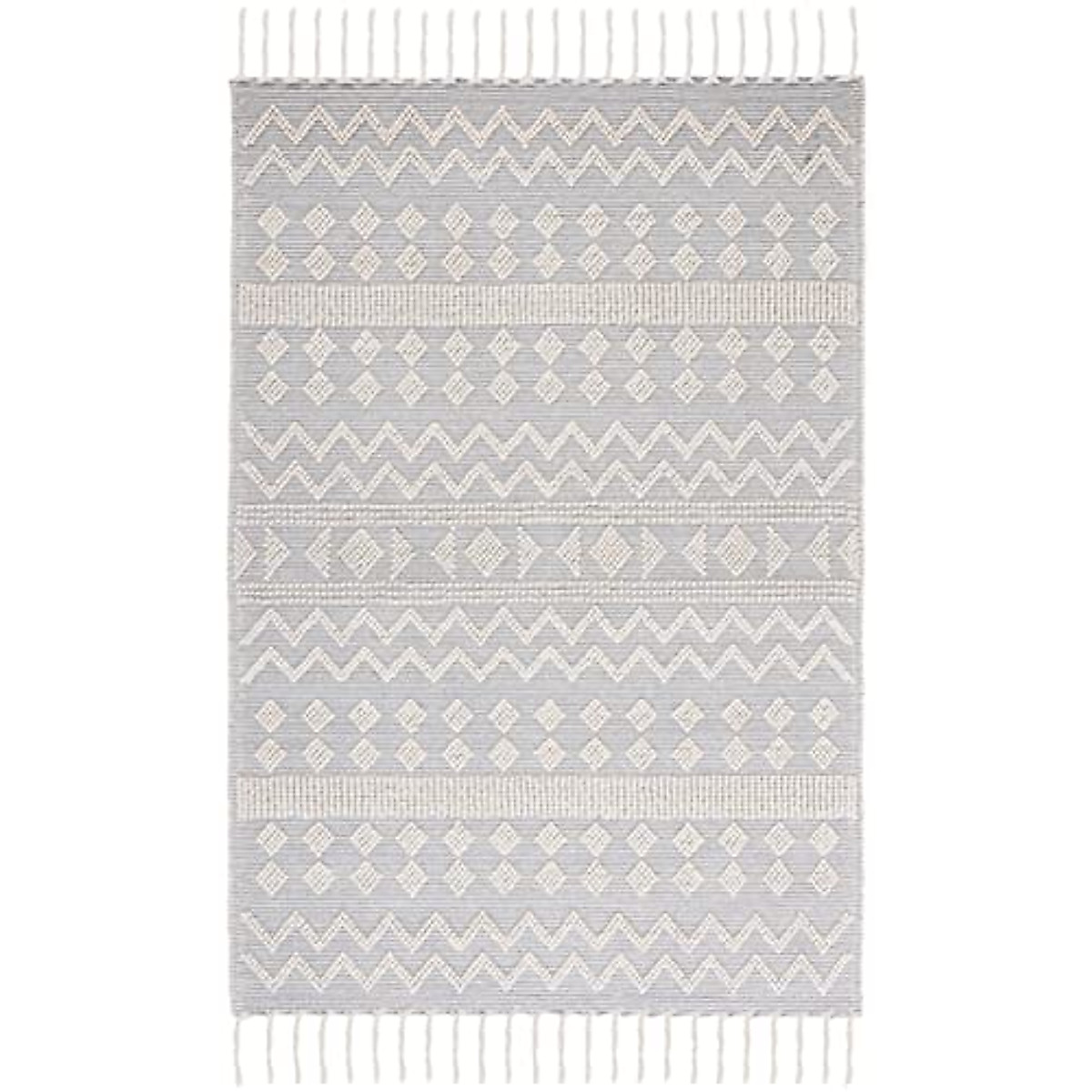 SAFAVIEH Natura Collection Accent Rug - 4' x 6', Ivory & Light Blue, Handmade Moroccan Boho Rustic Braided Tassel Wool, Ideal for High Traffic Areas in Entryway, Living Room, Bedroom (NAT342A)