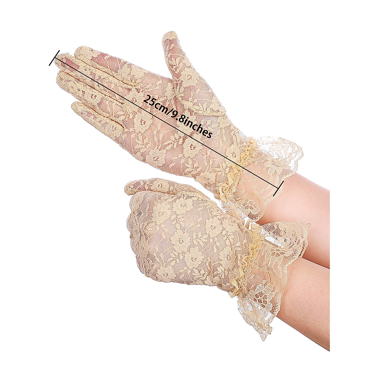 Skylety 3 Pairs Women Lace Floral Gloves Elegant Short Lace Gloves Ladies Tea Party Gloves for Opera Wedding Diner Party(Black, White, Beige)
