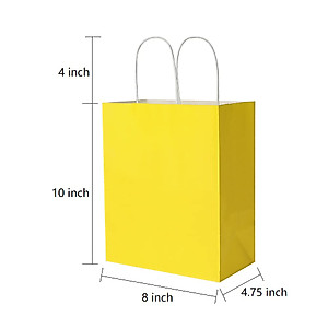 Each 100 Pack Medium Fuchsia & Yellow Kraft Paper Gift Bags with Handles Bulk