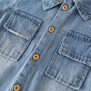 Alunsito Autumn Toddler Baby Boy Romper Long Sleeve Jumpsuit Animal Printed One-Piece Button-Down Denim Bodysuit Giraffe 73 3-6 Months