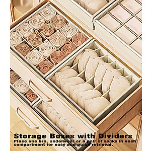 AARAINBOW 4 Packs Underwear Socks Storage Organizer with Lid, Foldable Closet Drawer Organizer with Dividers Wardrobe Storage Boxes Fabric Dresser Bin for Bra Scarf Neck Tie Container (50 Cells Beige)