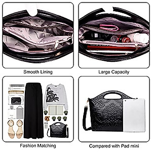 Women's Vintage Leather Handbags Embossed Floral Purses Top Handle Shoulder Tote Bags Classic Domed Zip Satchel Handbag (Purple)