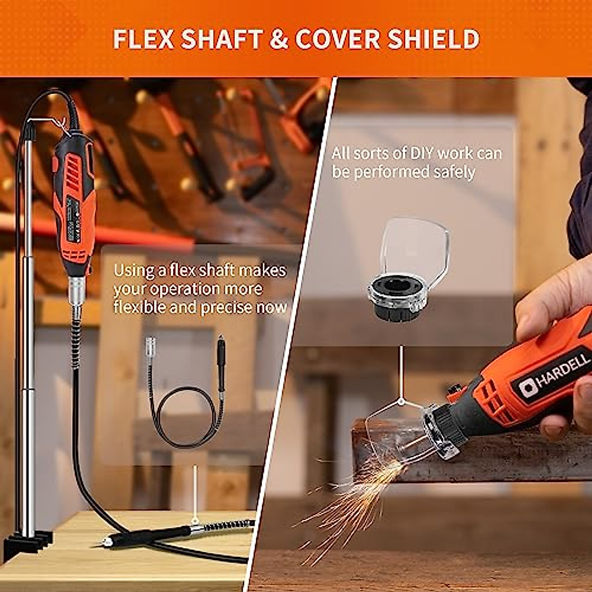 HARDELL Rotary Tool Kit, 160W Power Rotary Tool with Flex Shaft - 7 Variable Speed From 8000 to 35000RPM, 85pcs Accessories, Rotary Tools for Carving, Cutting, Engraving, Sanding, Grinding