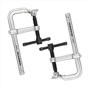 POWERTEC 71598 4 Inch Heavy Duty F Clamp, 4-3/16 Inch x 2 Inch Throat F Style Bar Clamps for Woodworking, 480 lb Capacity each – 2 Pack