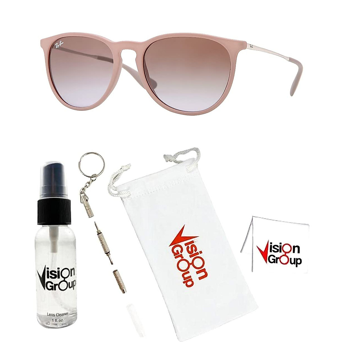 Ray-Ban RB4171 Erika Sunglasses + Vision Group Accessories Bundle (Dark Rubber Sand/Violet Gradient Brown (600068) womens