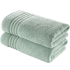 Hammam Linen Jumbo Large Bath Sheets Towels 2-Pack 35 x 70 Inches Soft and Absorbent, Premium Quality 100% Cotton Towels (Light Green, Bath Sheet)