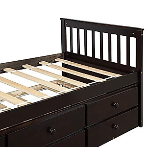 Harper & Bright Designs Twin Captain's Bed Storage Daybed with Trundle and Drawers for Kids Teens and Adults, Espresso