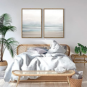 Gardenia Art Beach Canvas Wall Art Prints Abstract Ocean Coastal Decor Natural Landscape Painting Modern Artwork for Living Room Bathroom Bedroom Home Decor Stretched Framed Ready to Hang 16"x24"