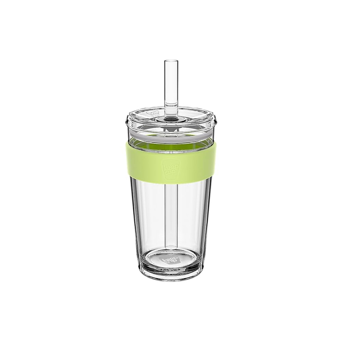 KeepCup Cold Cup - Longplay Double wall Glass Ice Coffee Tumbler with Lid and Straw - 16oz (454ml) - Chartreuse Green