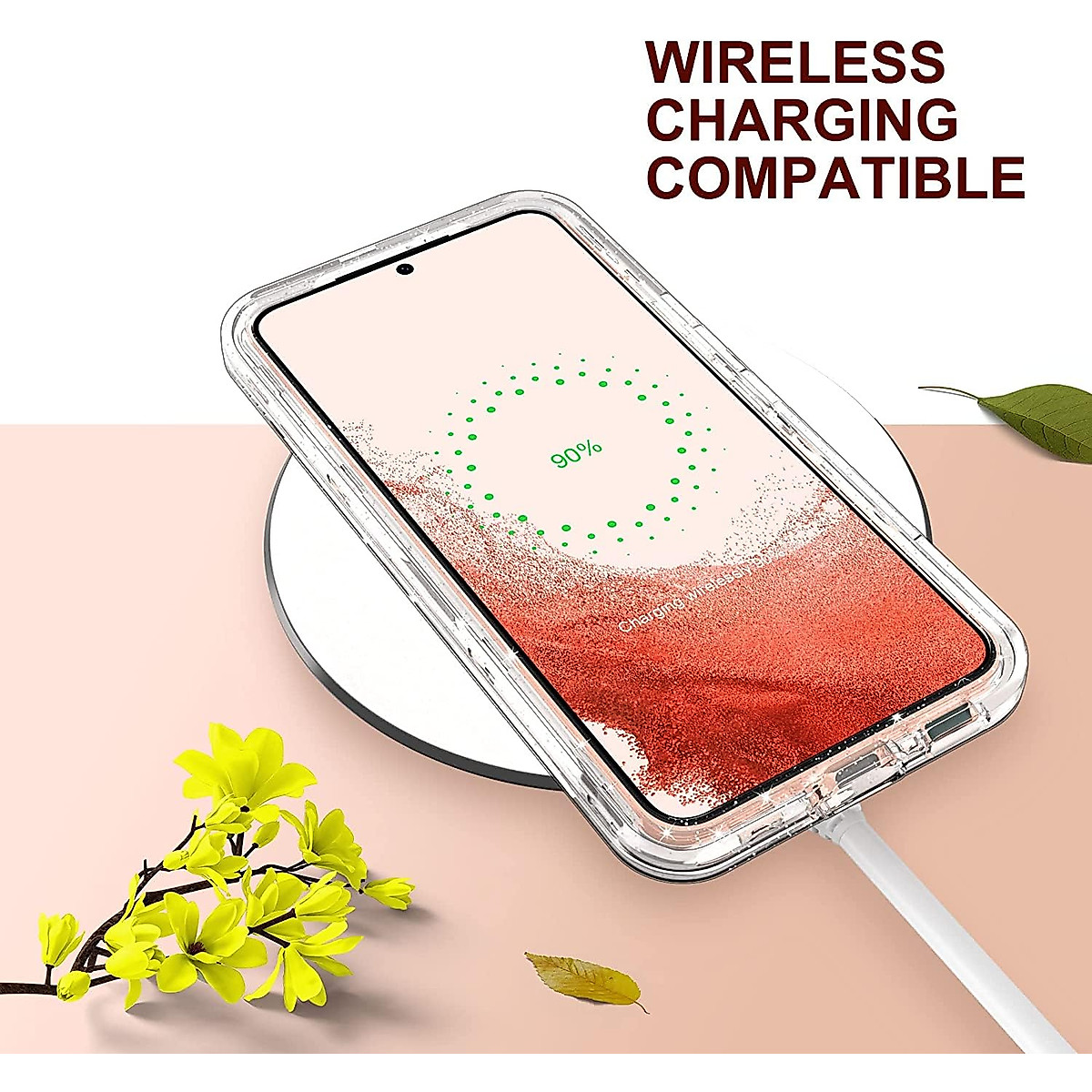 KIOMY Clear Shockproof Case for Samsung Galaxy S22 with 2 Packs Tempered Glass Screen Protectors, 3 Layers in 1 Full Body Protection Hard PC Back and Front Cover + TPU Bumper Glitter Sparkle Sparkly