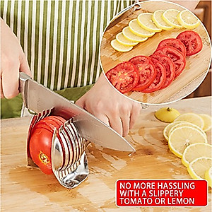 Best Utensils Tomato Slicer Lemon Cutter Multipurpose Handheld Round Fruit Tongs Stainless Steel Onion Holder Easy Slicing Kiwi Fruits & Vegetable Tools Kitchen Cutting Aid Gadgets Tool