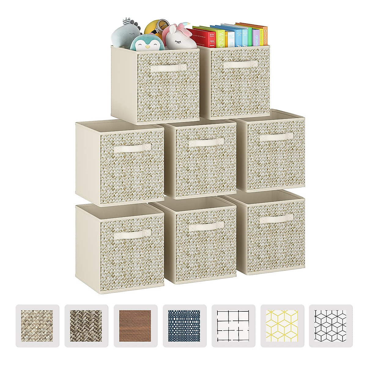 Wisdom Star 8 Pack Fabric Storage Cubes with Handle, Foldable 13x13x13 Inch Cube Storage Bins, Storage Baskets for Shelves, Storage Boxes for Organizing Closet Bins