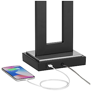 360 Lighting Neil 26" High Rectangular Rustic Modern Table Lamps Set of 2 USB Port Pull Chain Black Metal White Shade Living Room Charging Bedroom Bedside Nightstand House Office Entryway