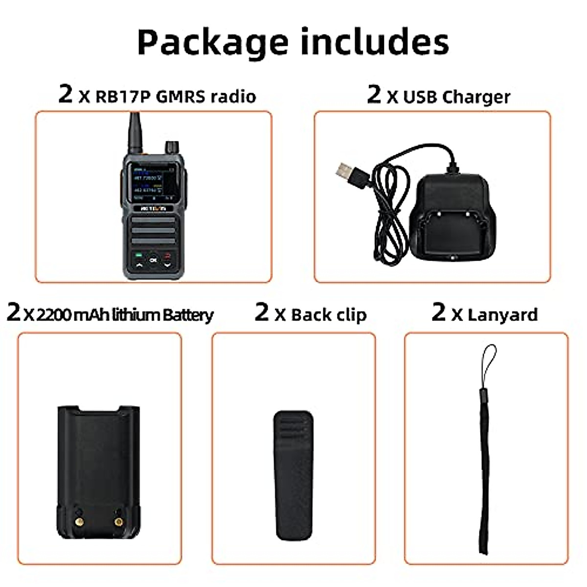 Retevis RB17P GMRS Handheld Radio,30 CH Long Range Walkie Talkie for Adults,SOS Siren,NOAA Weather Receiver Scan,2200mAh Rechargeable Two Way Radios for Off Road Camping Hiking (2 Pack)