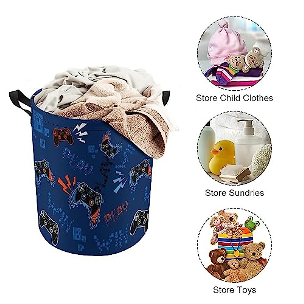 LynaRei Laundry Hamper Game Joystick Dirty Clothes Storage Basket Gamer Doodle Collapsible Waterproof Toy Organizer for Boys And Girls Bedrooms, Bathroom