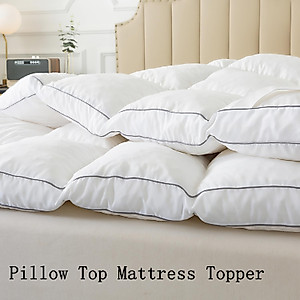 TESIONE Extra Thick Mattress Topper Queen Size, Pillow Top with Breathable Soft Shredded Memory Foam Filling Mattress Pad, Non-Slip Design, 4 Elastic Straps for Enhanced Comfort and Stability