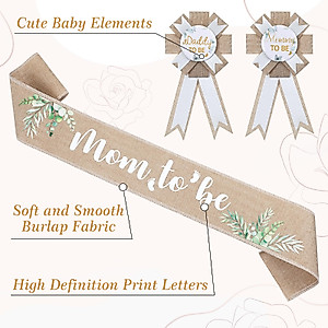 Neutral Sage Green Mom to Be Sash Baby Shower Decorations Dad to Be Pin, Rustic Boho Mommy to Be Sash Baby Shower Corsage Pin Set for Pregnant Mommy Gift Props Keepsake Gifts Party Decorations