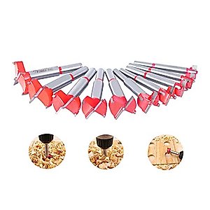 HUAXIU Forstner Drill Bit Sets, Tungsten Steel Woodworking Hole Saw Set Wood Boring Drill Bits Wood Cutter Auger Opener Round Shank Drilling Cutting Rotary Tool Kits for Wood Plastic Plywood (10 PCS)