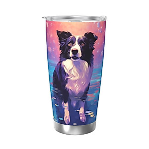 Border Collie Dog Tumbler with Lid - 20 oz Stainless Steel Vacuum Cup for Coffee, Water, and Travel - Leakproof for Home, Office, and School