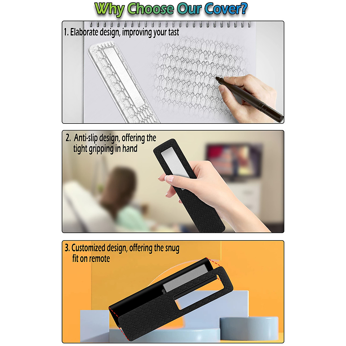 Moikuu Remote Cover for Samsung Smart TV Solar Remote, Slicone Case for BN59-01357 BN59-01311 BN59-01363, Protective Remote Sleeve Classic Black with Opening for Solar Charge USB Cable and Earphone