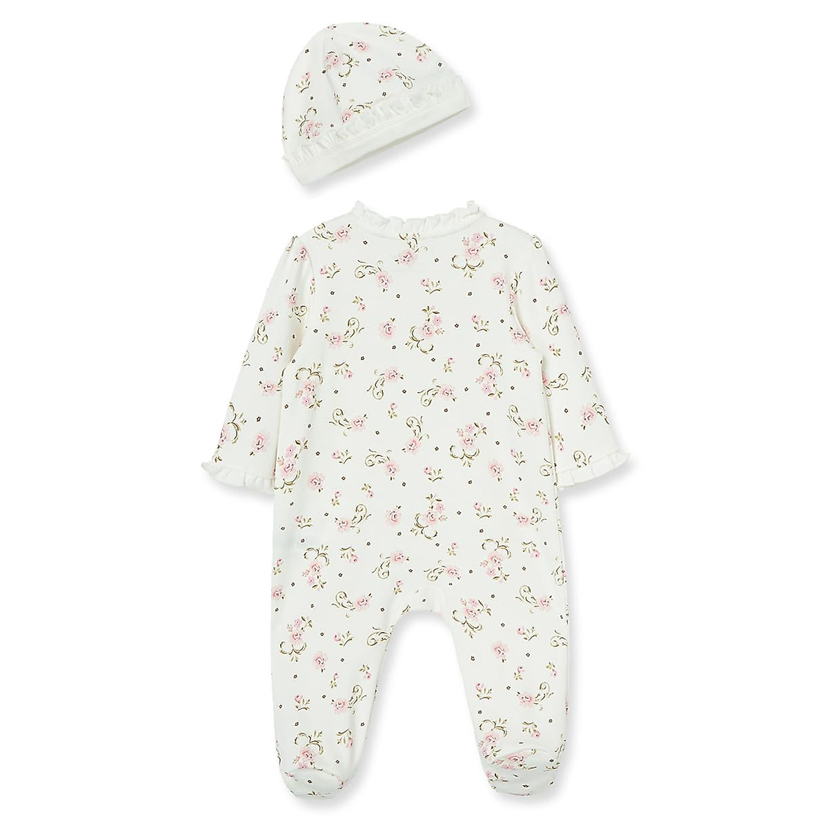 Little Me Baby Clothes & Outfits - Girls One Piece Hat & Footed Sleeper Pajamas - 6 Months, Ivory Rose