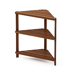 Furinno FG18445 Tioman Hardwood Patio Furniture Corner Shelf in Teak Oil, Natural