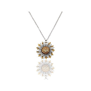 quan jewelry Sunflower Necklace for Women, Gift for Mother with Inspirational Greeting Card (Two Tone)
