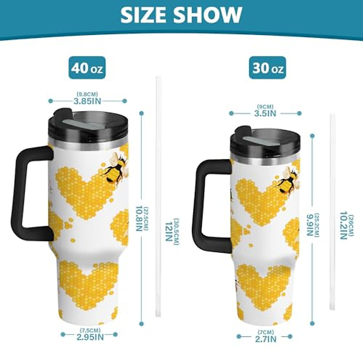 pnyoin Honey Bee Yellow Insulated Tumblers With Handle And Straw 30 oz Stainless Steel Tumbler Cups With Lid Leakproof BPA-Free Water Bottle,Cup Holder Compatible for Travel