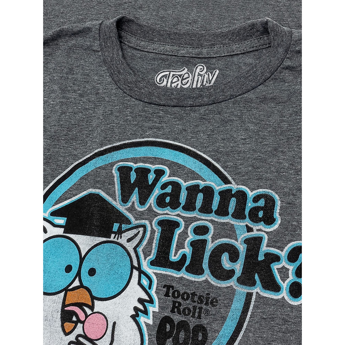 Tee Luv Tootsie Roll Pop Wanna Lick T-Shirt - Tootsie Pop Mr Owl Graphic Tee Shirt (Graphite Heather) (M)