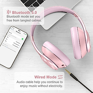 Picun Bluetooth Headphones 100 Hours Wireless Gaming Headphones Over Ear Low Latency Bluetooth 5.0 HiFi Extra Bass, Noise Reduction Mic, Protein Earpads, Foldable Headset for Women Girls Office Class