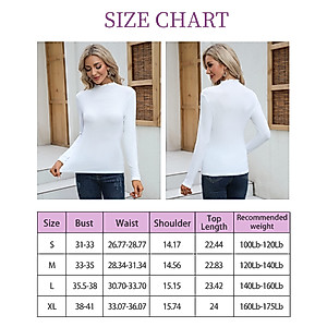 ciciread Women's Lettuce Trim Mock Neck Long Sleeve Slim Fit Sexy Ribbed Knit Tee Shirt Tops (as1, Alpha, l, Regular, Regular, White)