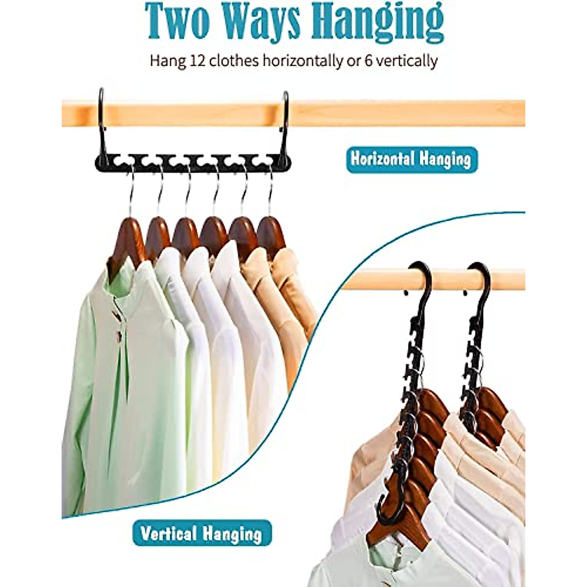 Smartor Hangers Space Saving - Plastic, 10 Pack Magic Hangers, Closet Organizers and Storage for Clothes Organizer, Hanger Organizer, Closet Hangers, Space Saver Hangers as Dorm Essentials(Black)