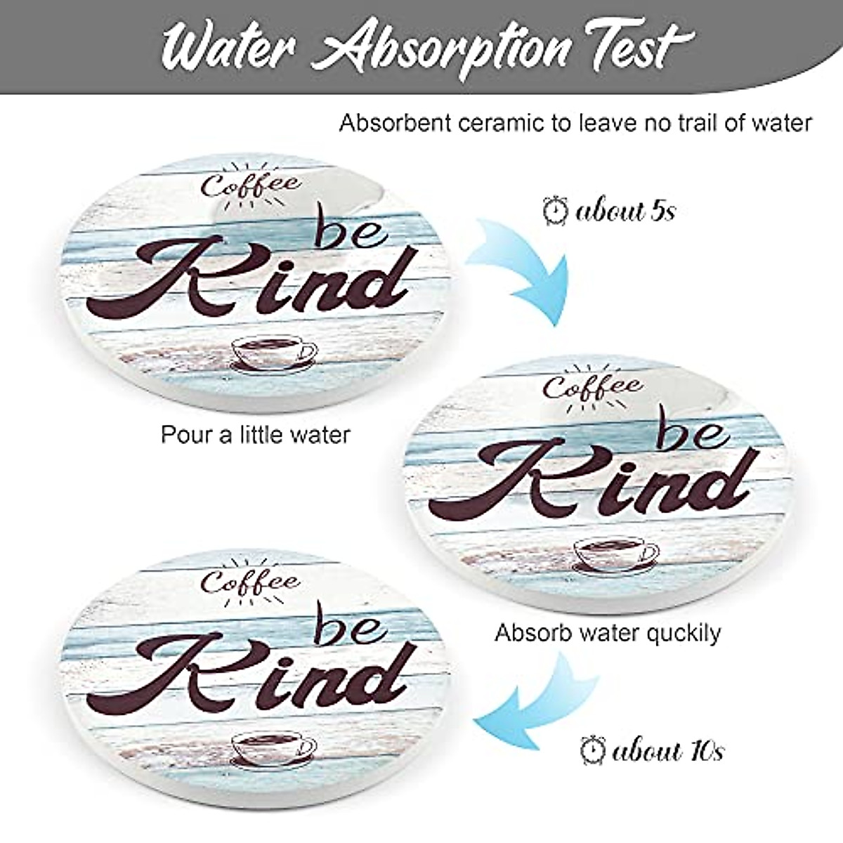 Homotte Coasters for Drinks Absorbent Set of 6, Farmhouse Style Coaster for Coffee Table with Holder and Cork Base, Suitable for Home Decor Bar Housewarming