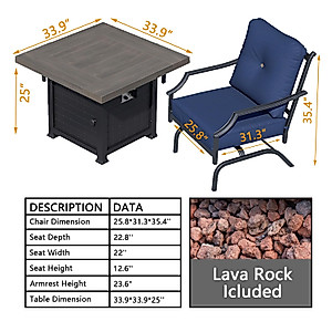 PatioFestival Outdoor Conversation Sets 5 Piece Patio Furniture Sets Square Propane Fire Pit Table with Rocking Chairs, Blue
