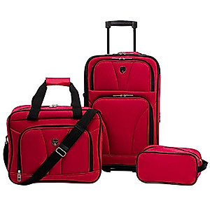 Travelers Club Bowman Expandable Luggage, Red, 3-Piece Set (Dopp/Tote/20)