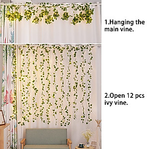 Opvande Lightd 12 Pcs Fake Ivy Vines Curtain String Light 240 LED, 8 Mode & Timer Green Hanging Fake Plant for Bedroom Wall Hanging Garden Home Room Jungle Party Indoor Outdoor