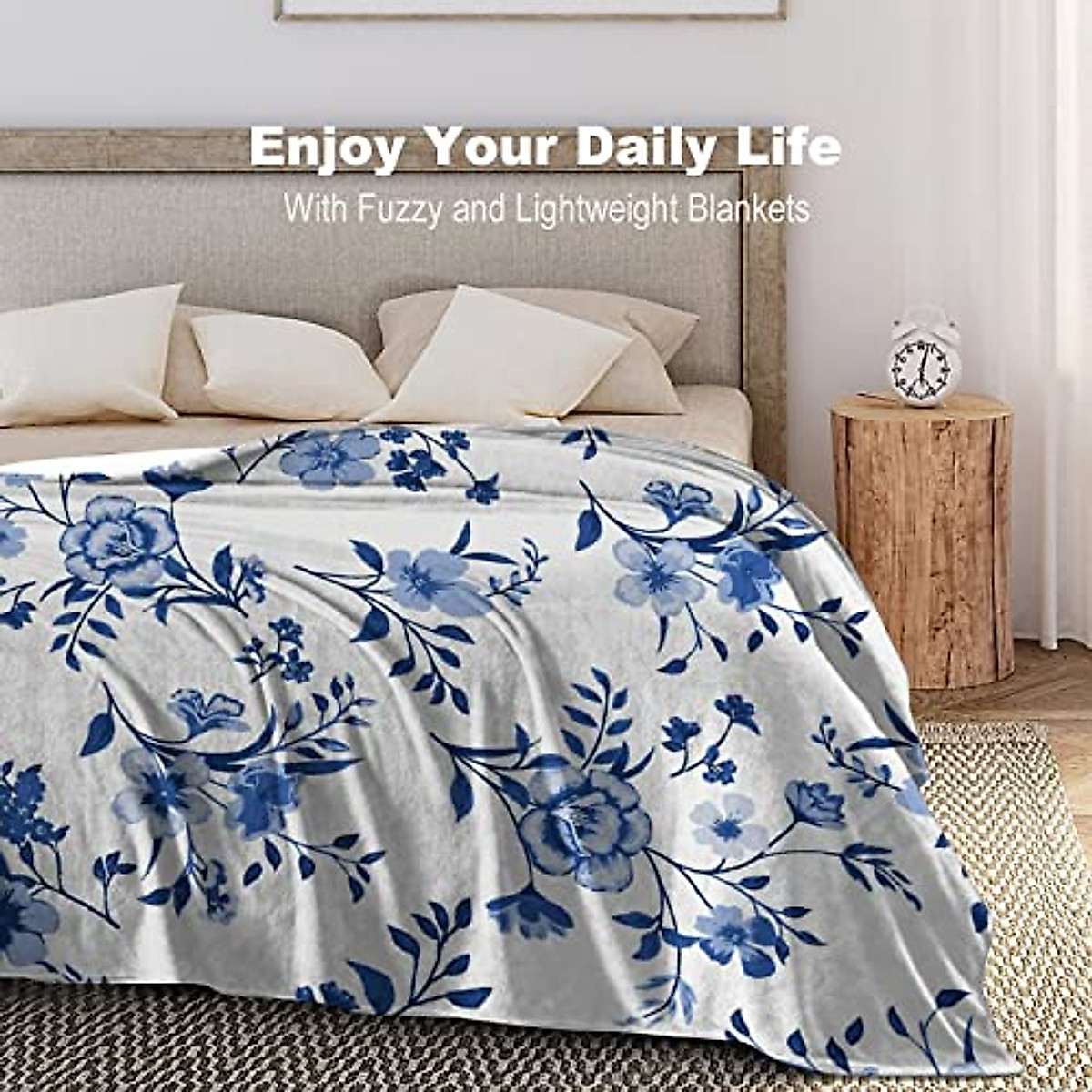 CHUWAN Throw Blanket Fuzzy Blanket Cozy Fleece Blanket Soft & Warm Fleece Flannel Pet Blanket Pet Throw Blue Rose 50"x60"